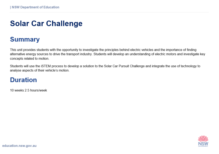 Solar Car Challenge Unit of Work - RACE - iTeachSTEM